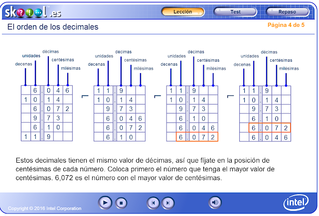 Aprender es divertido 3º: Comparación de números decimales