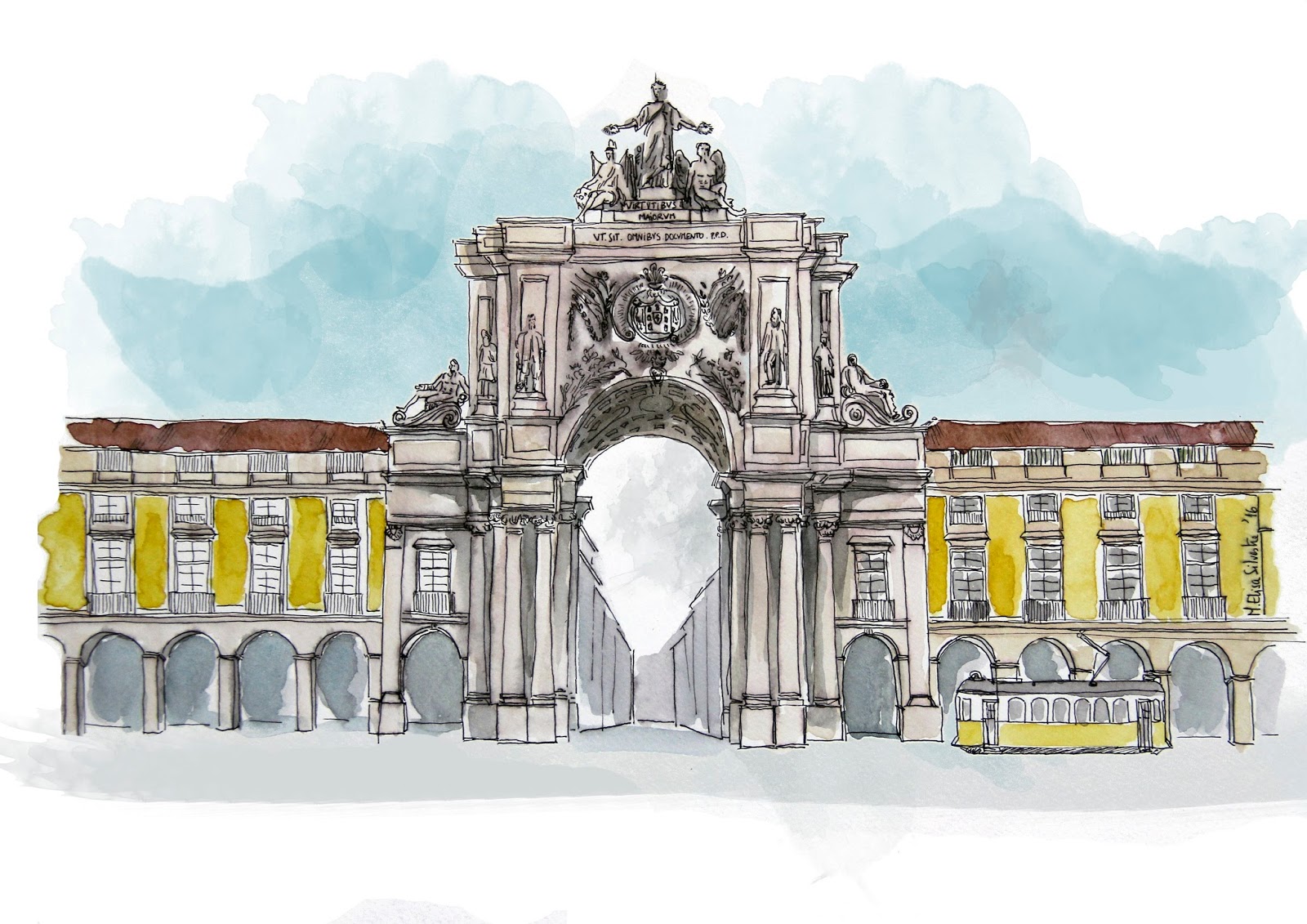 Urban Sketchers Portugal - Beiras: Arco da Rua Augusta, Lisboa.