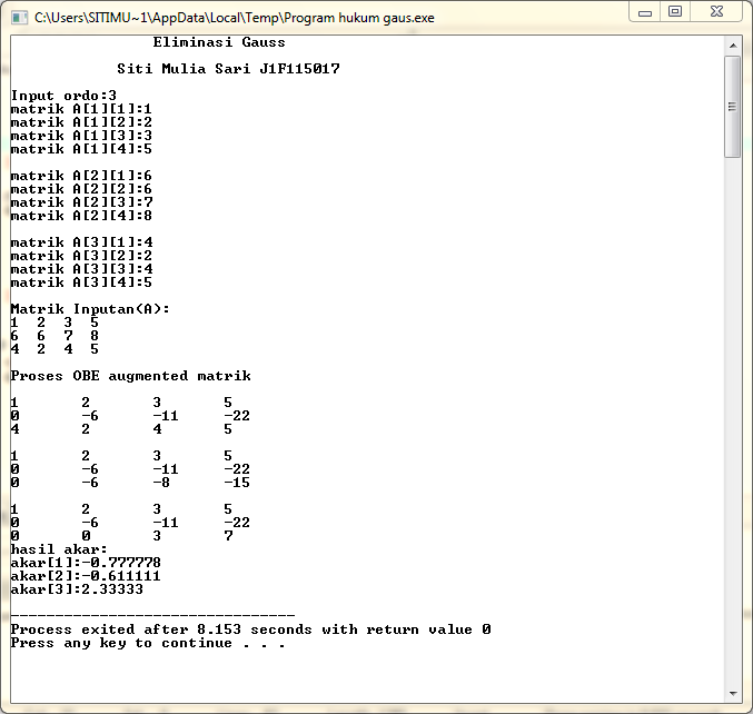 Program Eliminasi Gauss Menggunakan Bahasa C ~ Compimania-id