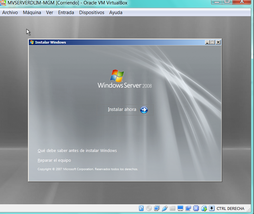 CREACION DE MAQUINA VIRTUAL SERVER 2008: INSTALACION WINDOWS SERVER 2008
