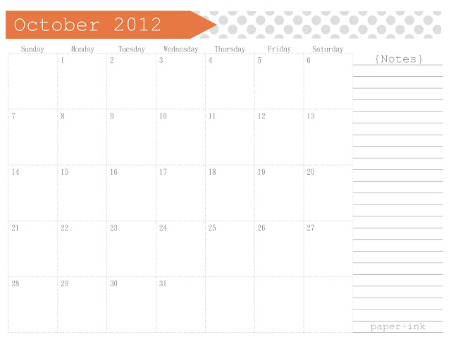 Free Printable Calendars - October 2012