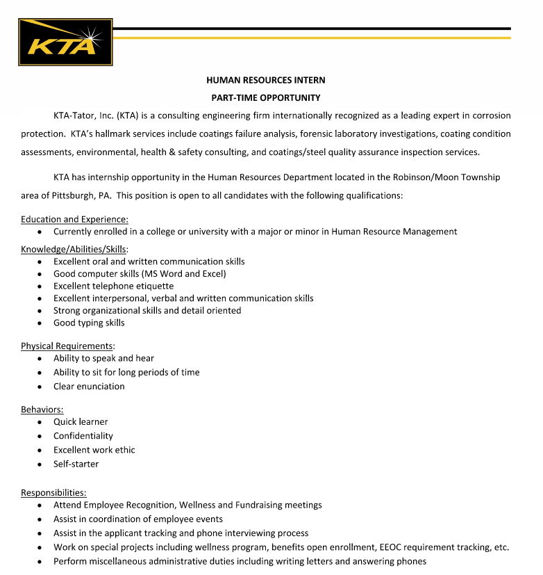 The PSNK Work Bench: Human Resources Intern