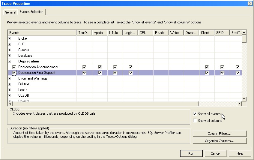 Capture Deprecated SQL Server code with SQL Profiler