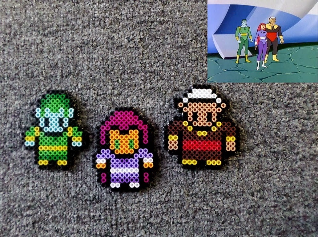 Long Black Fingers : The Galaxy Trio & The Justice League Perler Beads