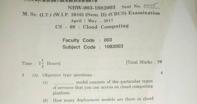 MScIT&CA Semester 2 April 2017 Paper Cloud Computing
