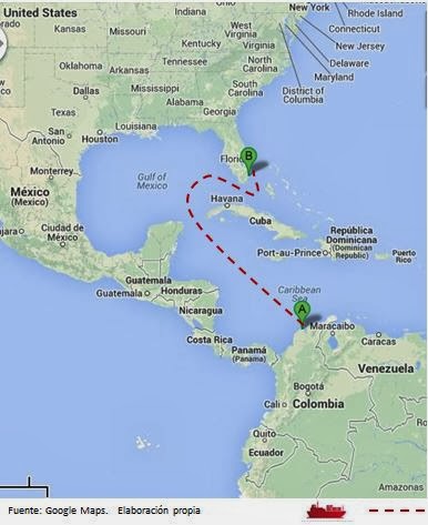 Proceso Comercio Exportaciones: Mapa recorrido marítimo Barranquilla a ...