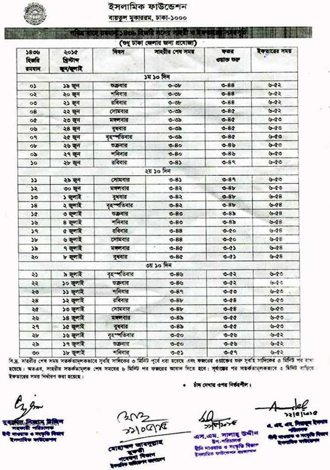 Ramjan Sehri & Iftar Schedule 2015 Bangladesh « Ocean Aroma