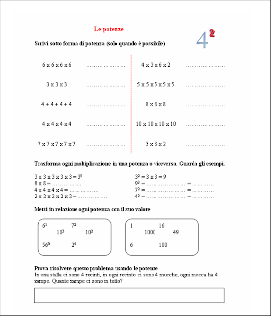 didattica matematica scuola primaria: Le potenze - classe quinta