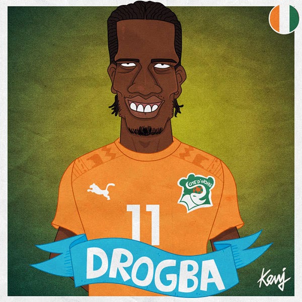2014 World Cup Stars Cartoons by Keuj Bardoux - Includes Drogba, Mikel ...
