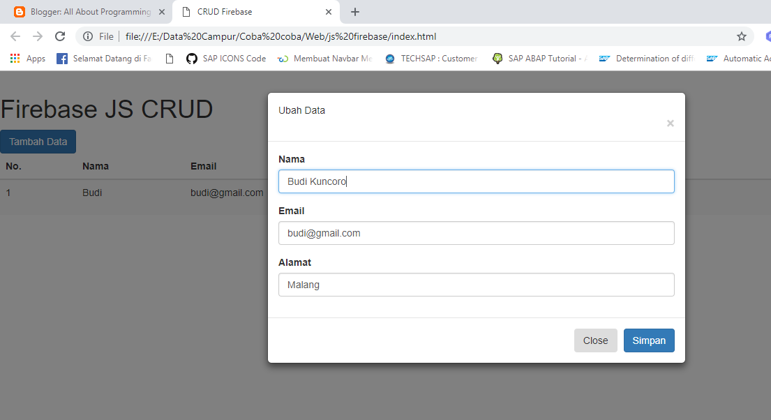 Membuat CRUD Sederhana Dengan Firebase Javascript dan Bootstrap