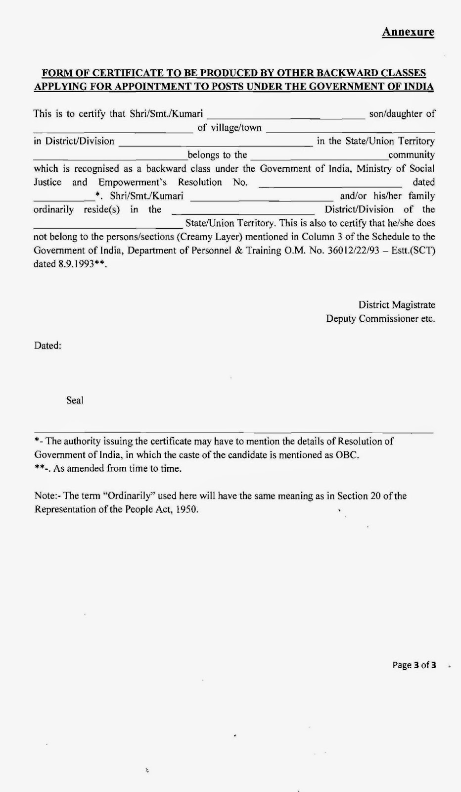 NATIONAL CONFEDERATION OF OBC EMPL. WELFARE ASSOCIATIONS(NCOBC): June 2014