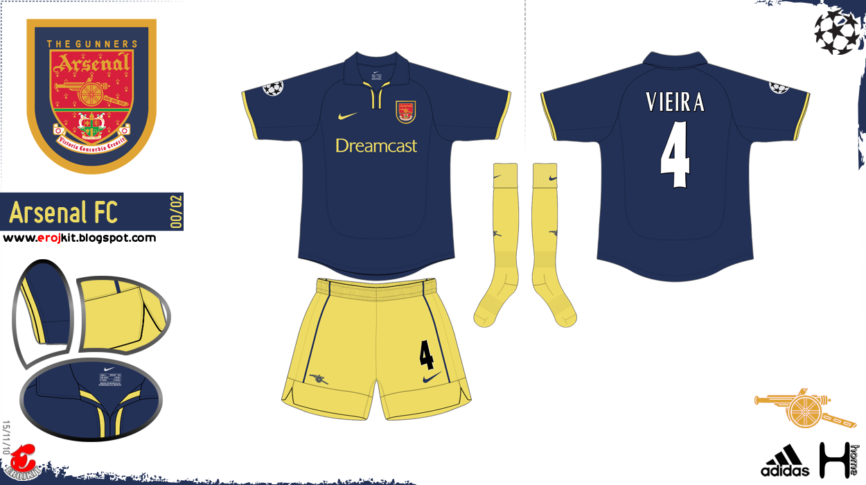 Kit Design, by eroj: 2000-02 Arsenal (Home, Away e Third)