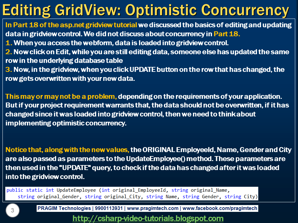 Sql Server Net And C Video Tutorial Part 19 Using Optimistic Concurrency When Editing Data