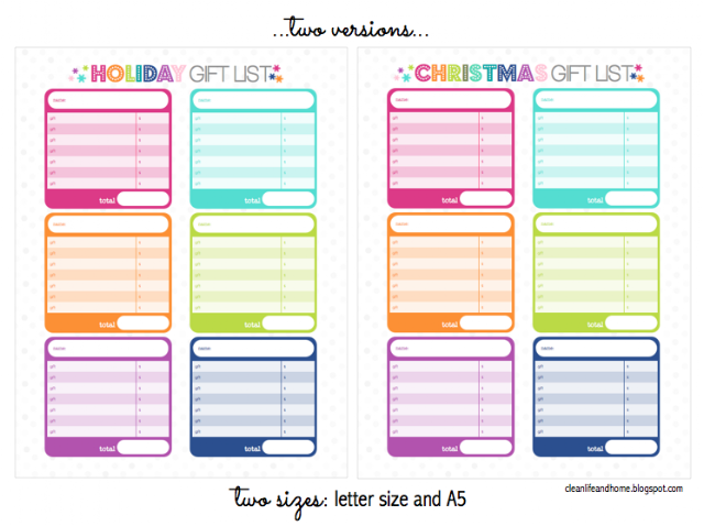 Clean Life and Home: Freebie: Christmas & Holiday Gift Planner Printable!