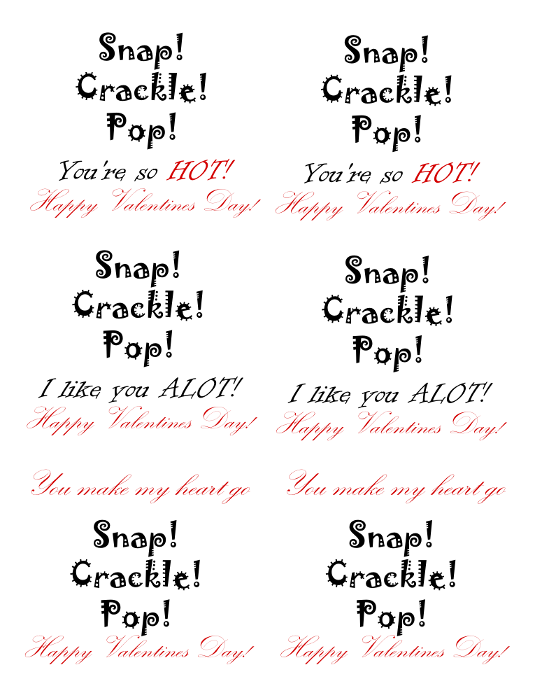A Kid Friendly World: Free Valentine Printable--Snap Crackle Pop!