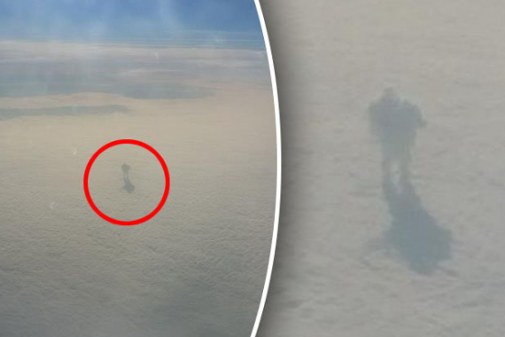 Strange figure spotted walking above clouds by plane passenger