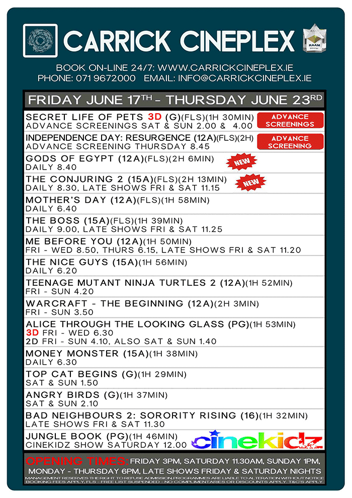 Carrick Cineplex: June 2016