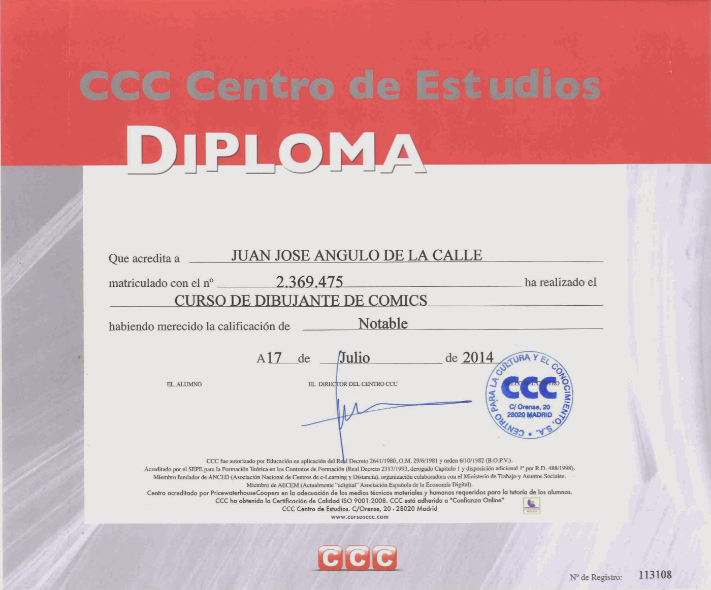 Juanjas Zaballa: Diploma de CCC
