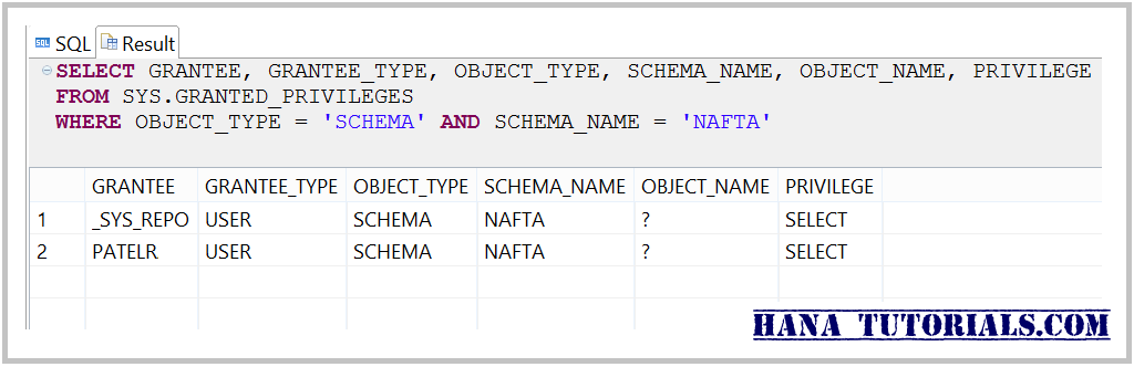 Hana Tutorials How To List Users Who Have Privileges To Access Specific Schema