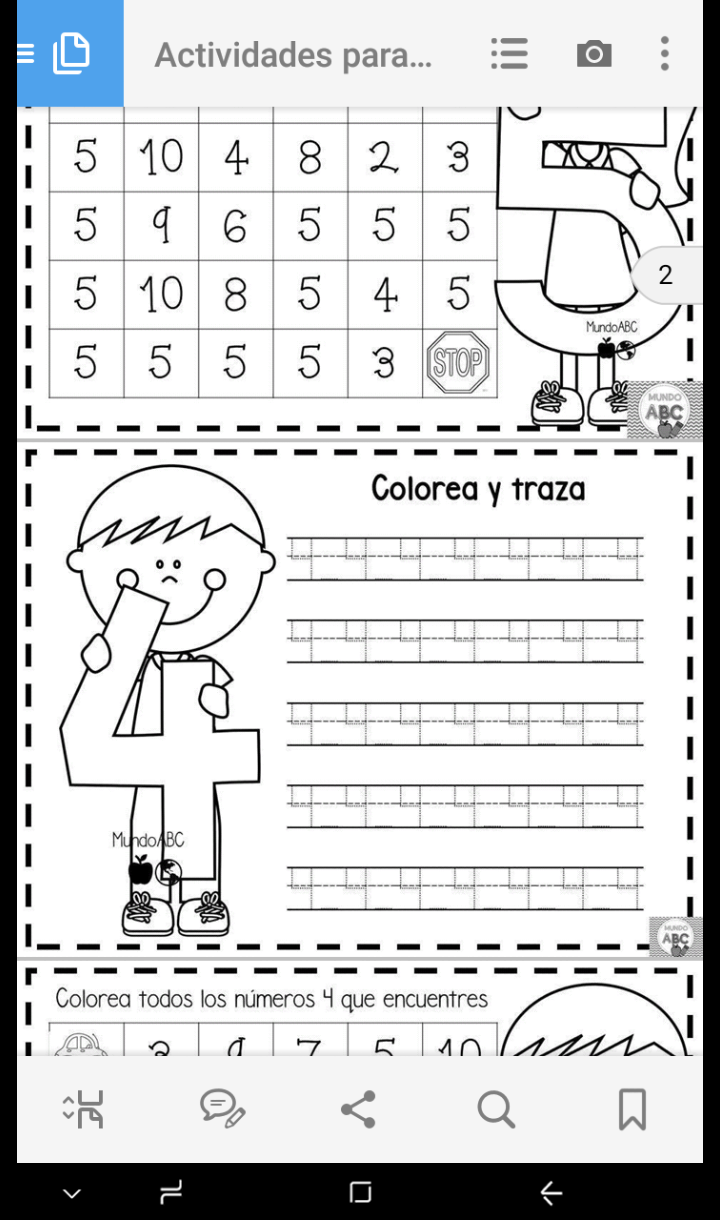 Trazo de números. Del 1al 5.