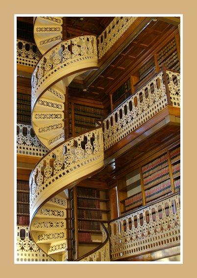 Content in a Cottage: Amazing Library Staircase and Balcony Surrounds