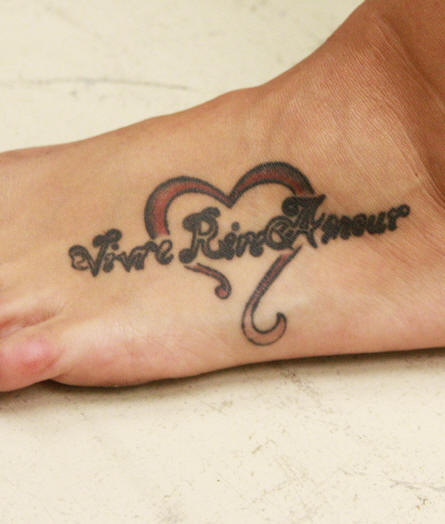 Tattoo Design Art: Heart and Script Foot Tattoo Design