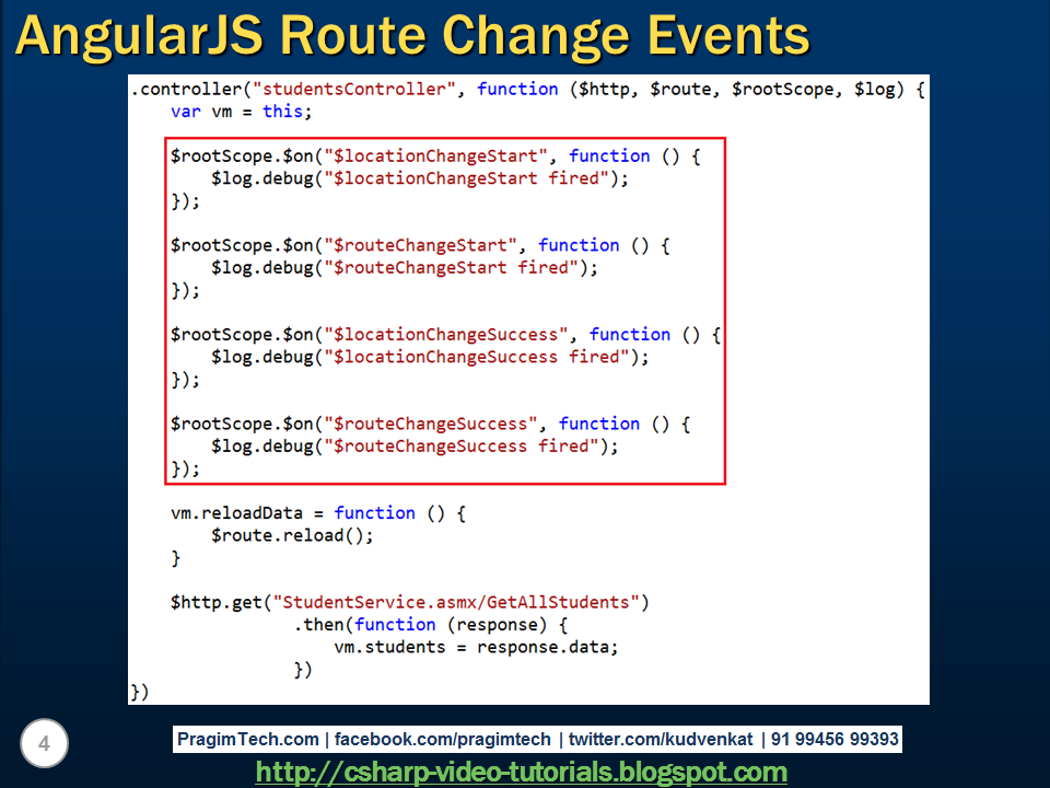 Sql server, .net and c# video tutorial: AngularJS route change events
