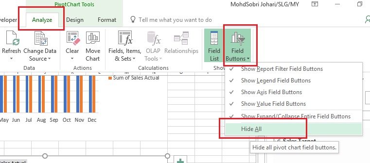 Ms Excel Tutorials Howto Hide Field Buttons In Pivot Chart