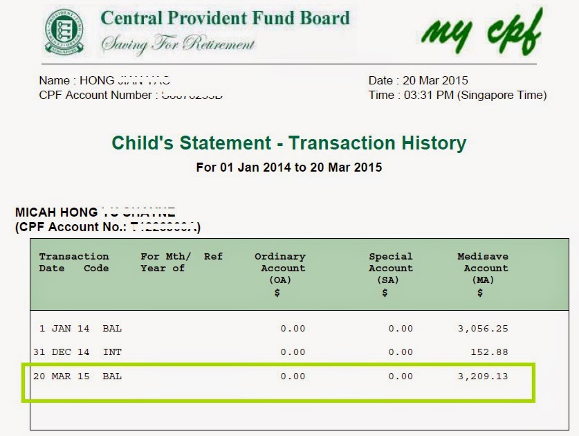 JK Holdings: Age 1 baby has a CPF account too ! Top up kid CPF SA ...