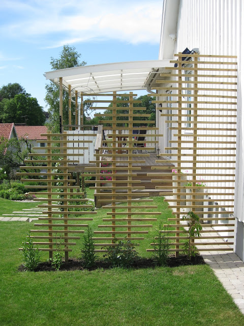 Hallontrollets trädgård: En spaljé och lite vatten...