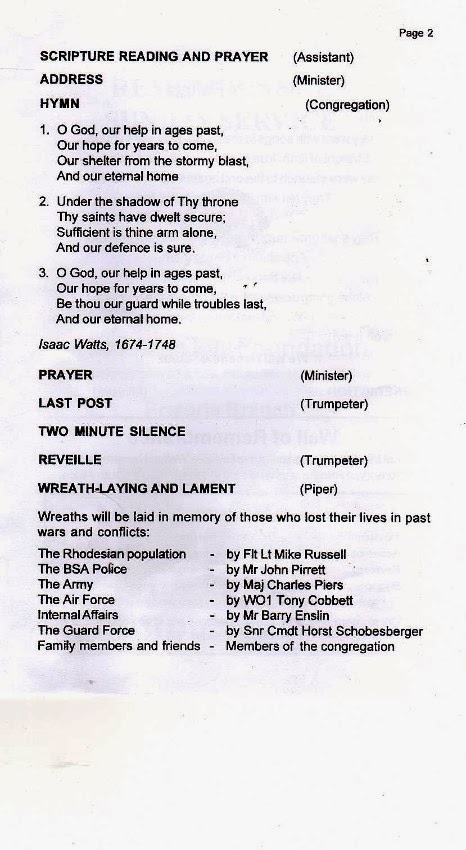 Our Rhodesian Heritage: Remembrance Sunday Service