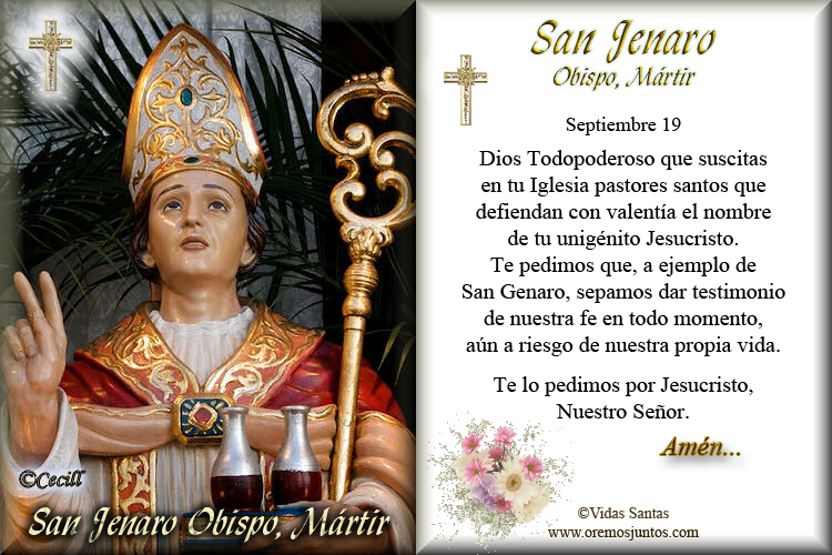 Vidas Santas: Estampita y Oración a San Genaro o Jenaro, Obispo y Mártir