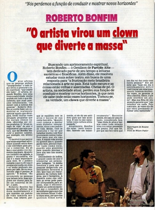 Para Recordar Novelas e Famosos: ROBERTO BONFIM "O Artista virou um clown que diverte a massa"