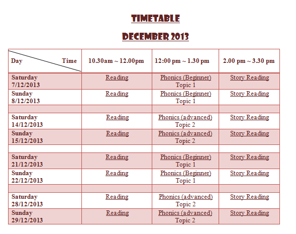 WELCOME TO GALAXY EDU CLUB: DECEMBER 2013 WEEKEND TIMETABLE