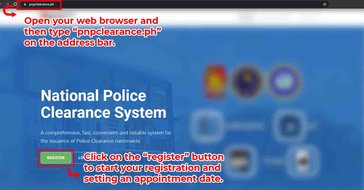 Step 1 - Go to https://pnpclearance.ph/ and click the "register" button