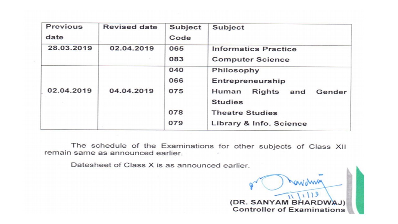 Alpana Verma Classes: CBSE Board Exam Date Sheet -Class 12