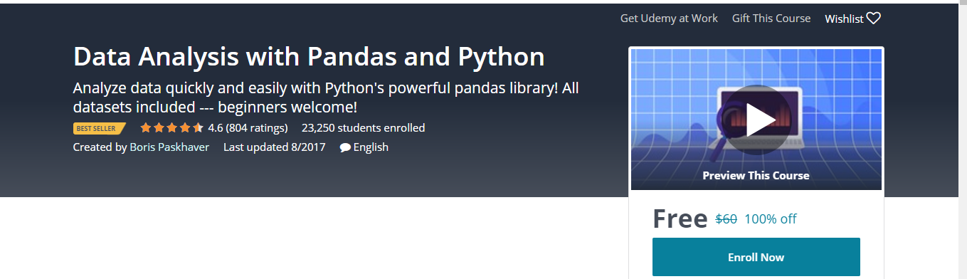 Udemy 100% courses: Data Analysis with Pandas and Python | Udemy