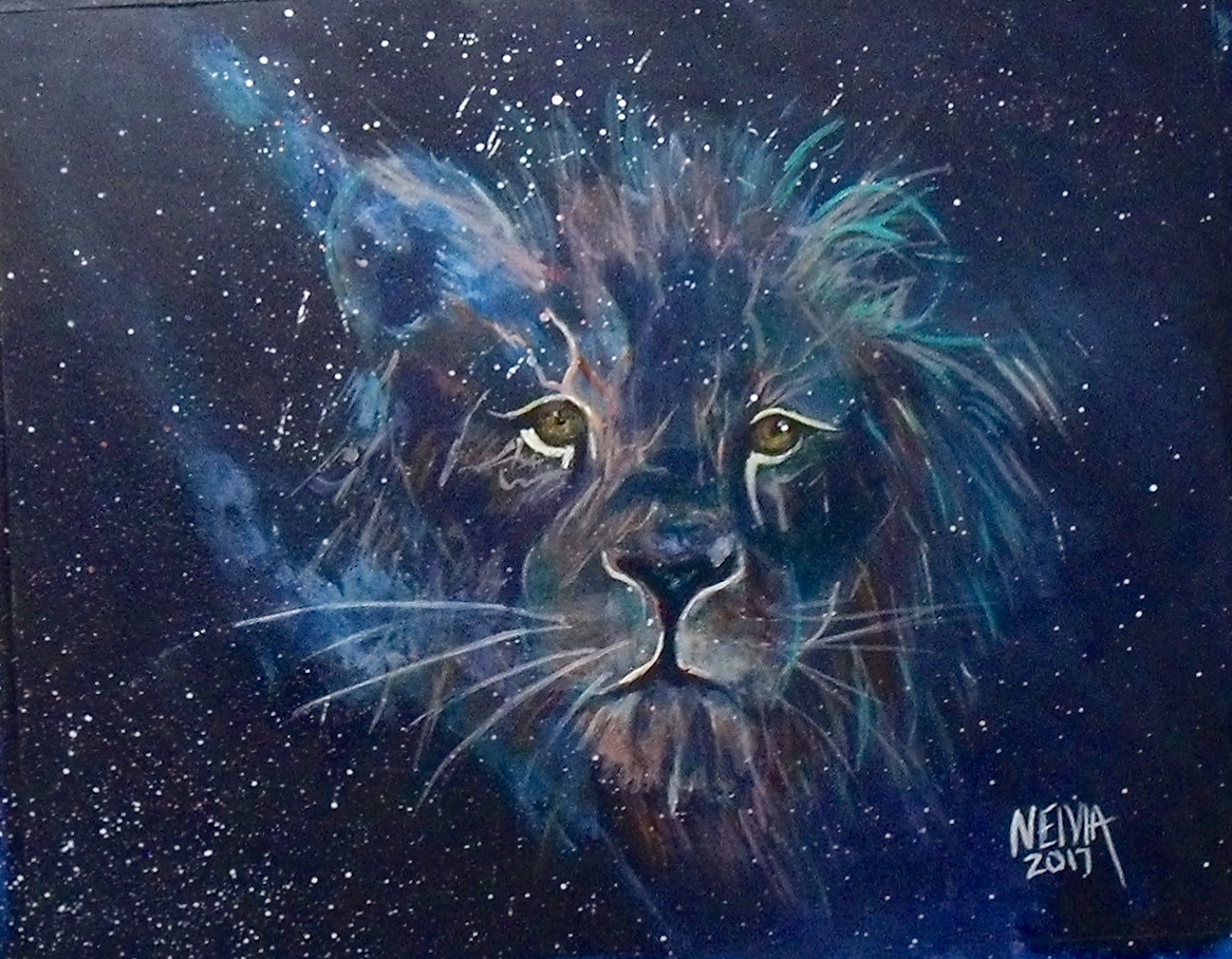 Galactic Lion acrylic lion portrait