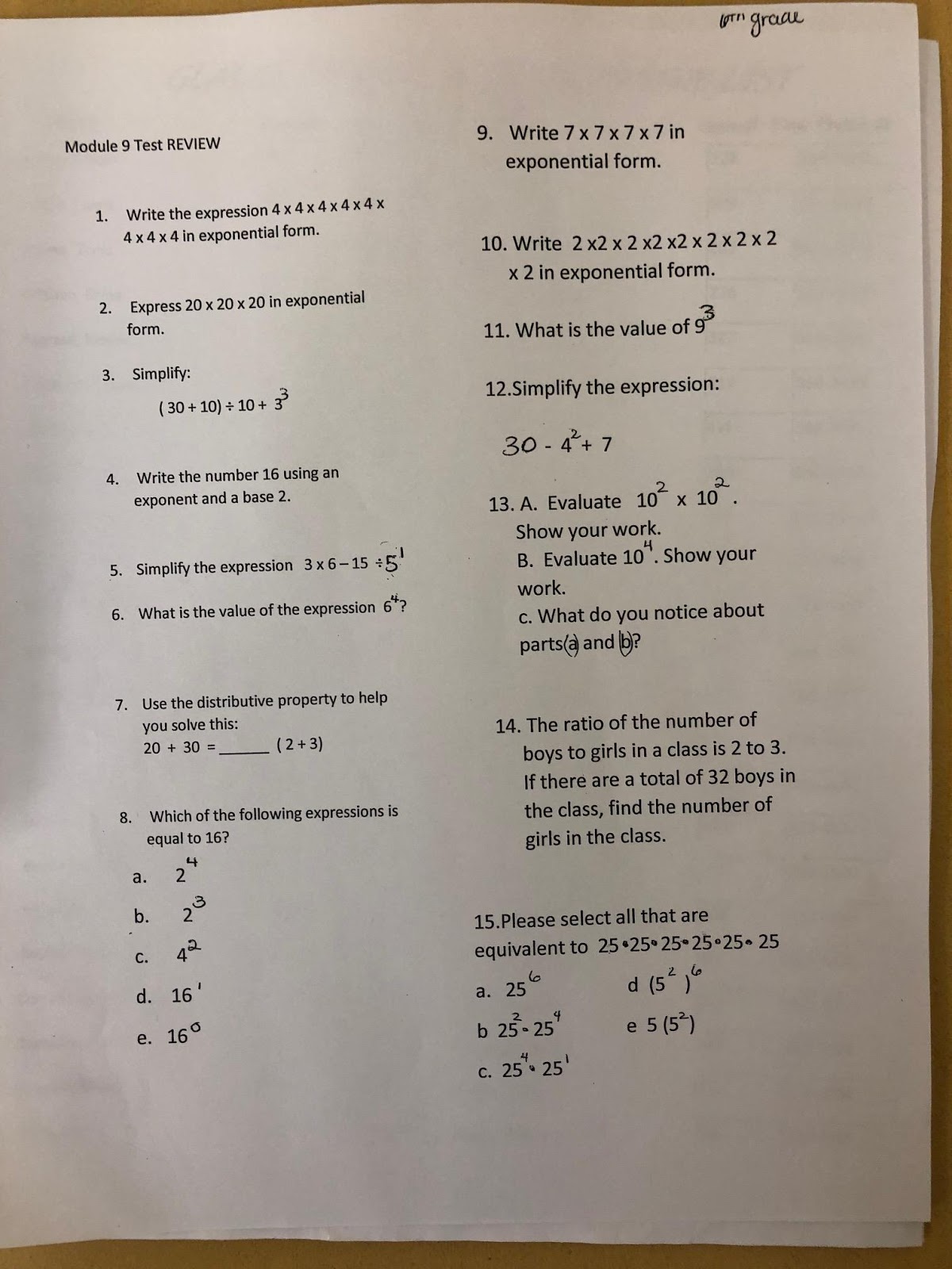 Mrs. Negron 6th Grade Math Class: Module 9 Review