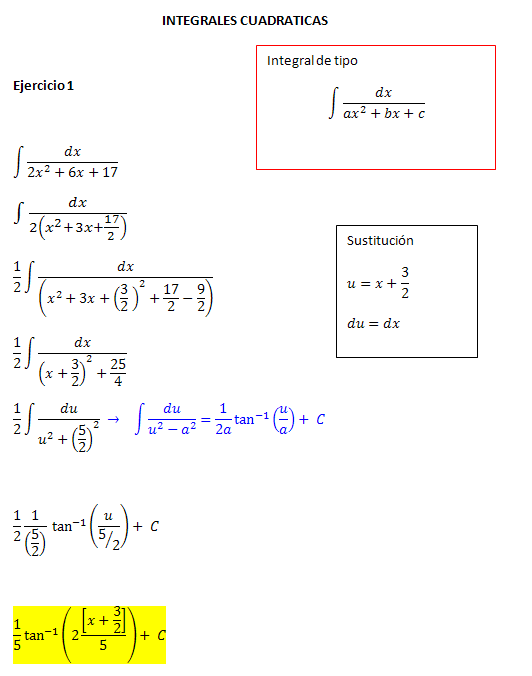 Exercise Solved Integrals: Quadratic Integral solved