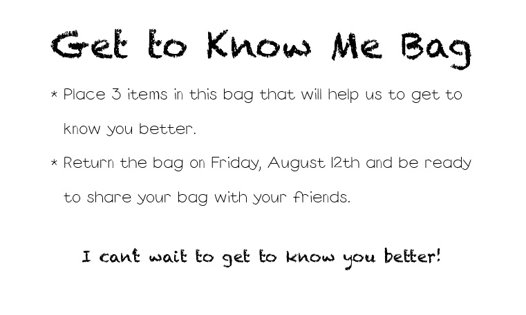 Shelly's Side of 5th Grade: Get to Know Me Bag
