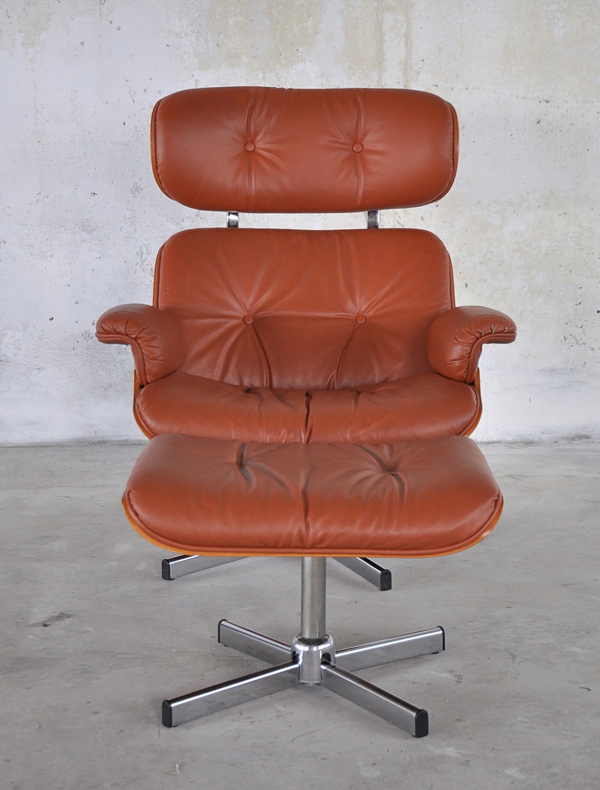 SELECT MODERN: Plycraft Eames Style Leather Lounge Chair & Ottoman