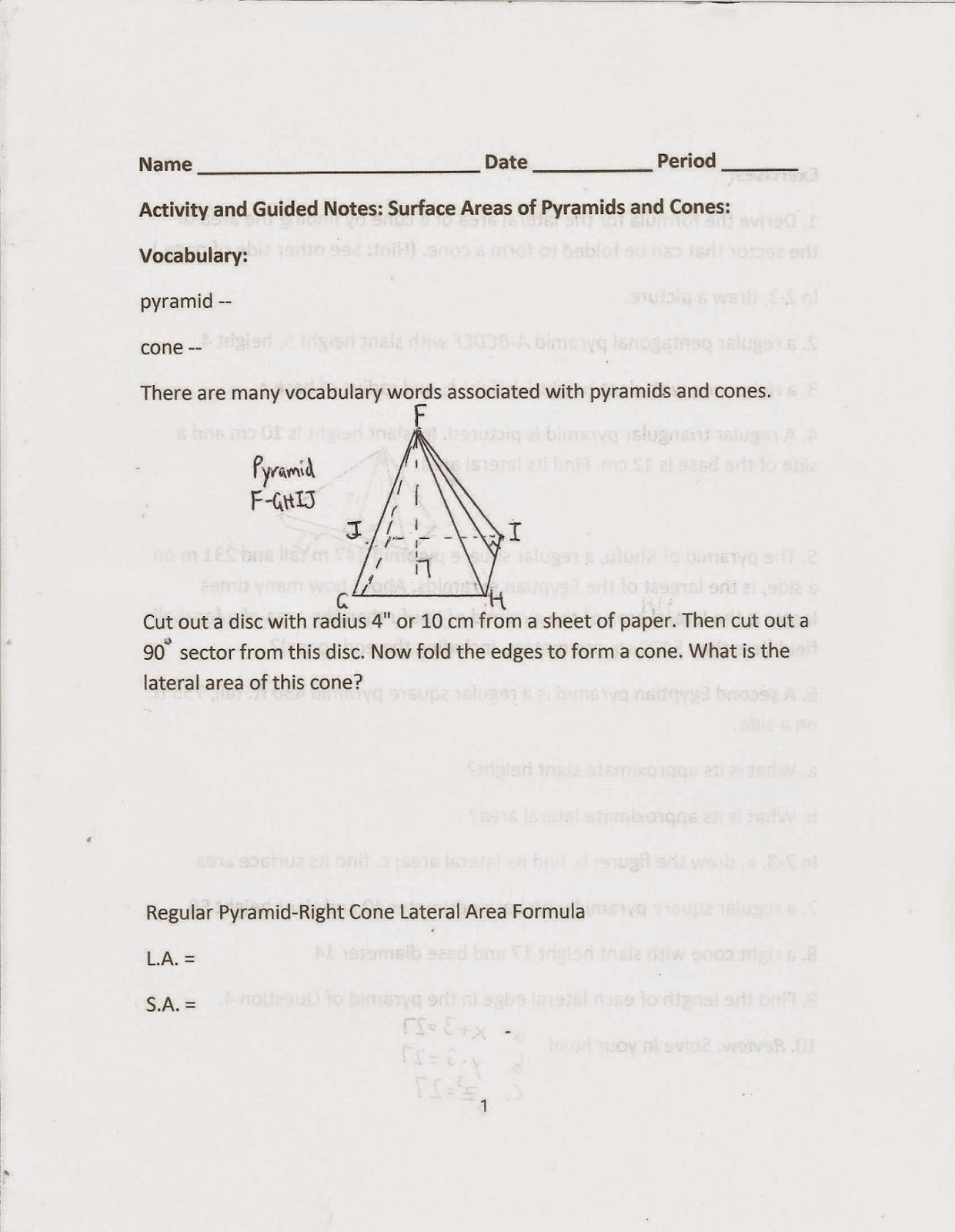 Geometry, Common Core Style: Lesson 10-2: Surface Areas of Pyramids and ...