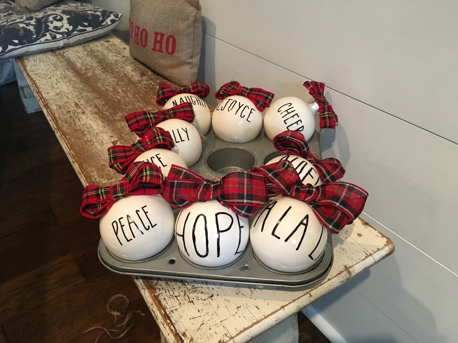 Salty shiplap: Rae Dunn Ornaments DIY (no vinyl cutter needed)