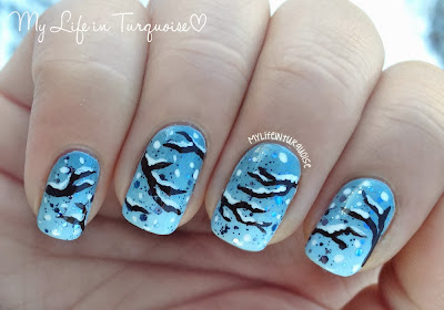 My Life in Turquoise: Snow on Trees Nail Art