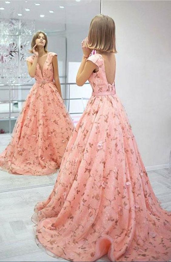 Fαshiση Gαlαxy 98 ☯: V neck pink long fork prom dress - fork dress