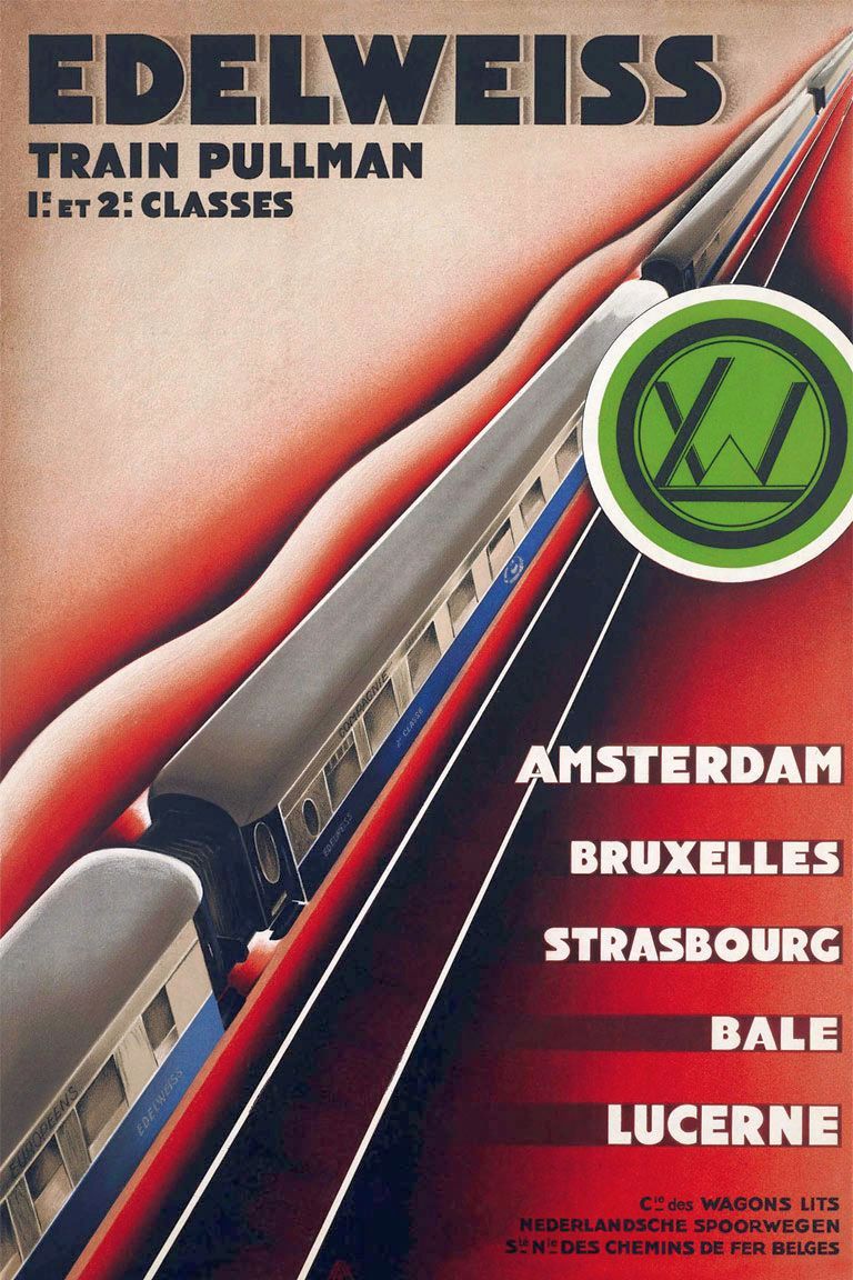 transpress nz: Edelweiss Pullman train poster, 1928