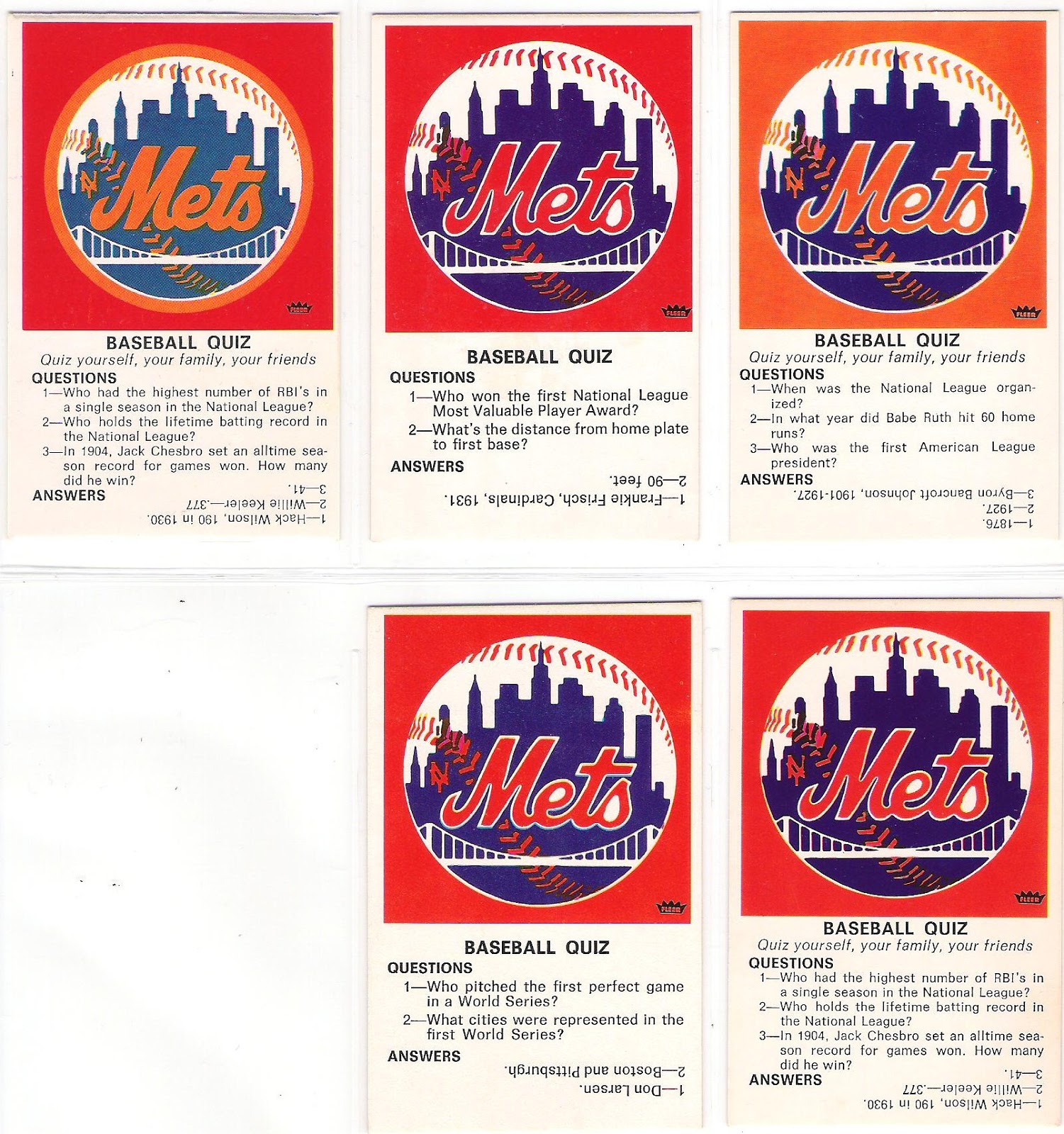 The Fleer Sticker Project: 1969 - 1971 Fleer Baseball Quiz Cards ...