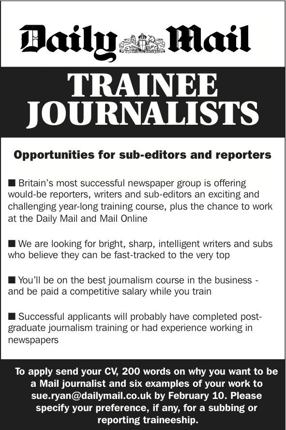 Sands Media Services: Daily Mail looking for subs and reporters