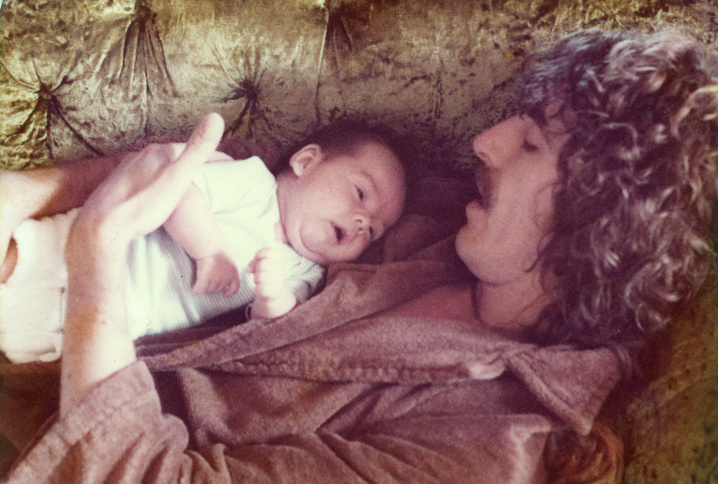 ♡♥George Harrison 35 holds his newborn baby Dhani Harrison born on Aug ...